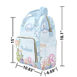 Yeshop Cute Sea Ocean Animal Personalized Diaper Bag Backpack Tote with Name Custom Travel Nappy Mommy Bag Backpack for Baby Girl Boy Gift 10 83inch 6 69inch 15inch