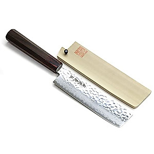 Yoshihiro VG-10 46 Layers Hammered Damascus Nakiri Japanese Vegetable Knife (6.5'' (165mm) Rosewood Handle)