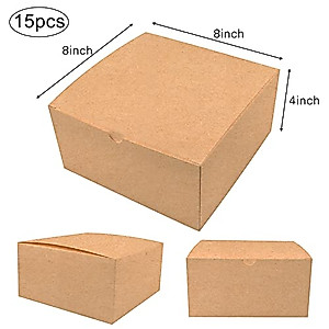 Moretoes Brown Gift Boxes Kraft Boxes 15 Pack 8x8x4 Inches, Paper Gift Cardboard Boxes with Lids for Christmas Gifts, Bridesmaid Proposal Boxes, Cupcake Boxes, Crafting Gift box