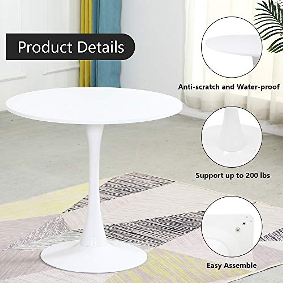 WENYU Round White Dining Table - Modern Dining Table Pedestal Dining Table for Small Space End Table Leisure Coffee Table Office Kitchen Table Dining Room Table, 31.5 Diameter