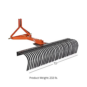 Titan Attachments 3 Point 6 FT Landscape Rake for Compact Tractors, Fits Category 1 Hookup, Tow-Behind Garden Tool, Landscaper, and Grass Comb