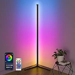 Cocanree Corner Floor Lamp, 47" RGB+IC LED Standing Lamp Compatible with Alexa & Google Assistant, APP&Remote Control Color Changing Gaming Light DIY Mode/Music Sync, for Home Decoration (Black)