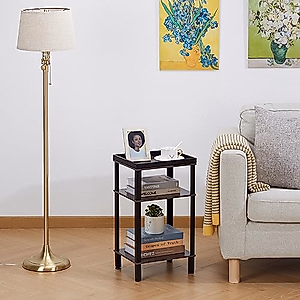 ZEXVIDA Side Table for Small Spaces,3 Tier End Table Under Desk Storage with Storage Shelf, Small Bedside Table,Nightstand for Living Room, Bedroom, Office,Grey