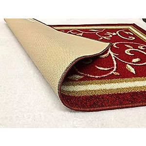 Stair Treads Non-Slip Landing Mat- Skid Resistant Rubber Back Landing Rug - Beautiful Design Landing Mat for Bottom of Stairs - Floormat - Doormat (20" x 30") Floral Red