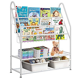 Olebes Kids Book Rack, 5 Children Sling Bookshelf, Bookcase Rack for Kid Toy Storage Organizer, Children's Display Storage Shelves for Books Toys in Study Living Room Bedroom