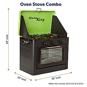 Flame King YSNHT-300 Portable Outdoor Propane Oven Stove Combo for Camping, RV, Tailgating, Trailer, Green/Black