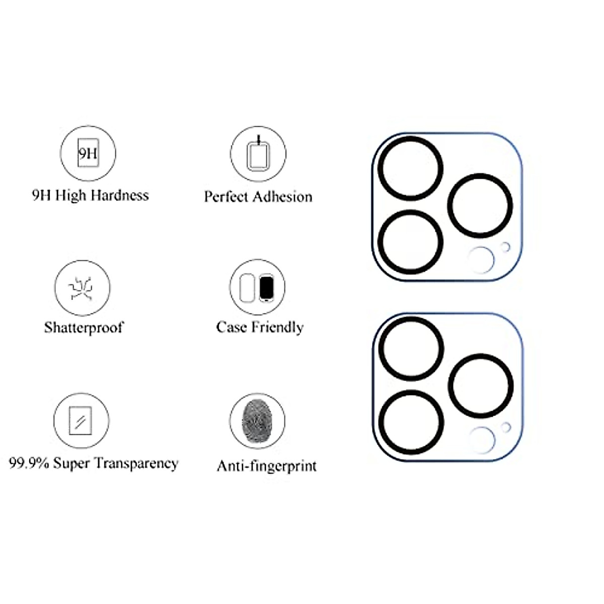 Ailun Camera Lens Protector for iPhone 13 Pro 6.1" & iPhone 13 Pro Max 6.7",Tempered Glass,9H Hardness,Ultra HD,Anti-Scratch,Easy to Install,Case Friendly [Does not Affect Night Shots] [2 Pack]