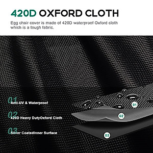 boyspringg Patio Egg Chair Cover, 91x80 Inches, Extra Large Double Egg Chair Cover for Outdoor Furniture, Heavy Duty Swing Hanging Egg Chair Cover Waterproof, Anti-UV, Dust-Proof( Black )