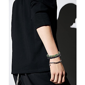 SONNYX 3Pcs 8mm Semi-Precious Gemstones Beaded Bracelets for Women Men Healing Crystal Stone Bracelet Stretch Round Beaded Elastic Bracelets Unisex Jewelry Gifts(GREEN)