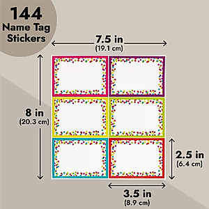 Bright Creations 144 Pieces Decorative Colorful Name Tags for Classroom – Blank Stickers to Write on for Student Desks, Bin Labels, Teacher Supplies, 6 Designs (3.5 x 2.5 Inches)