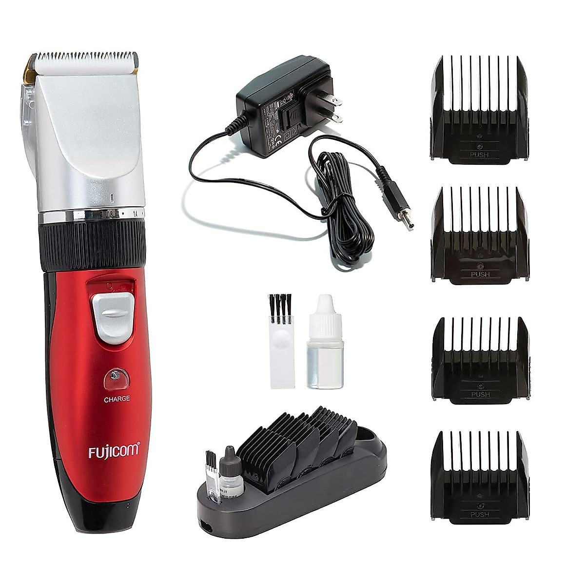 Fujicom Cordless Hair Trimmer - Men’s Grooming Kit Haircut Machine for All Hair Type - Adjustable Length Ceramic Blade - Low Noise - 4 Combs for All Hair Types Rechargeable