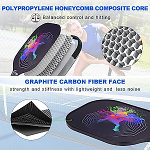 Pickleball Paddles, Carbon Fiber Pickleball Paddle Set of 2 Polypropylene Honeycomb Core, Graphite Pickleball Racket Set with 2 Pickleball Racquets Indoor Outdoor Ball, and 1 Pickleball Bag