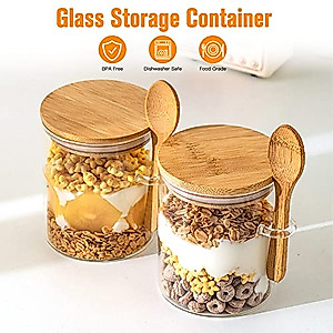 2 Pack Airtight Glass Jars with Bamboo Lid & Spoons, 19 Oz/540ML Glass Food Storage Containers Overnight Oats Containers with Lids, Decorative Kitchen Jars for Sugar, Storage,Cookie, Candy, Tea.