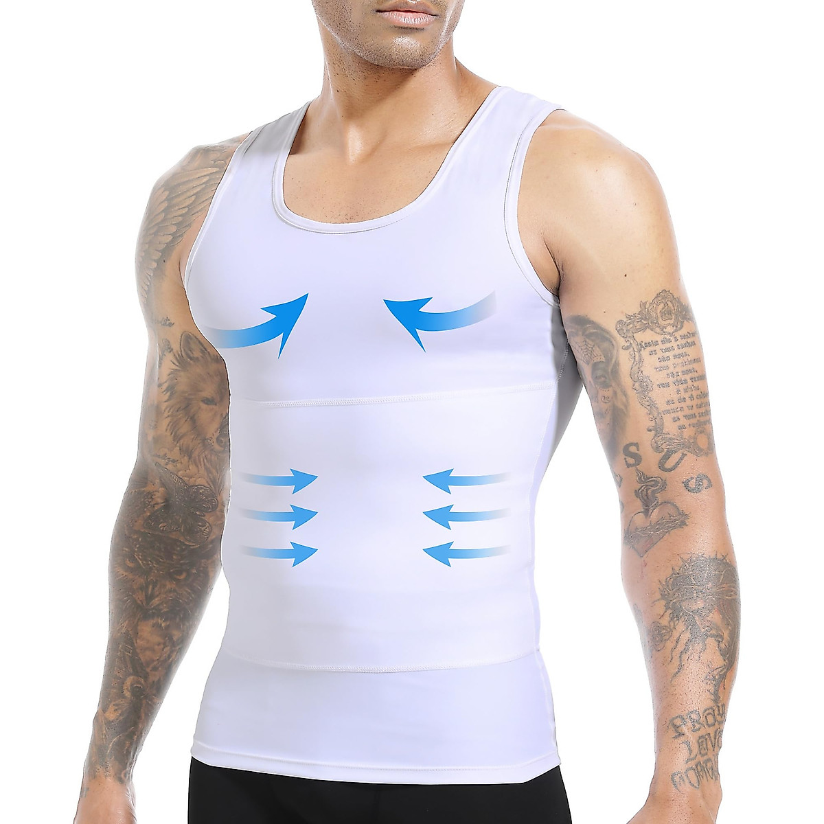Mens Slimming Body Shaper Vest, Gynecomastia Compression Shirt Shapewear, Abs Abdomen Undershirts, Tummy Control Tank Top White