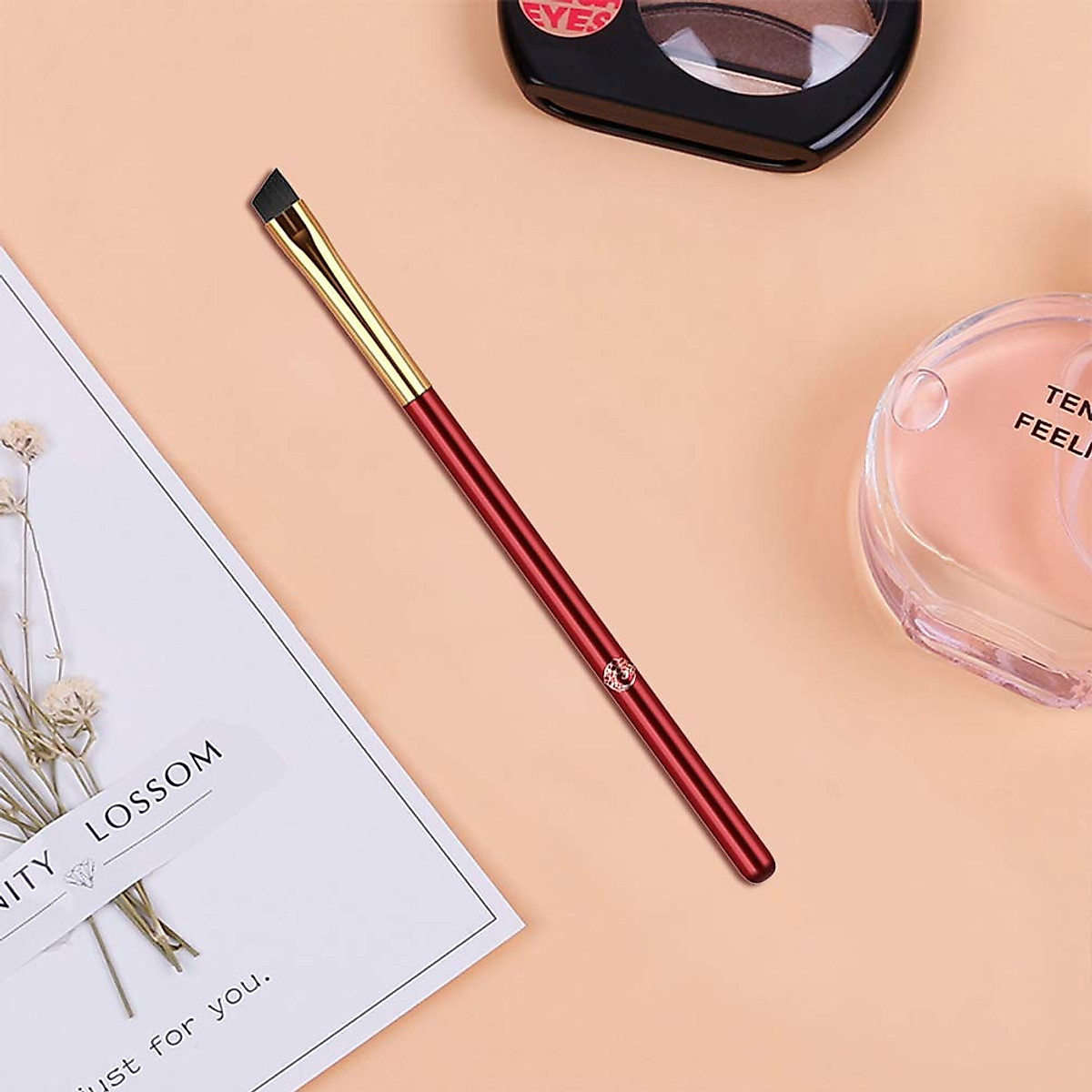 ENERGY Eyebrow Brush Angled Gel Eyeliner Makeup Brush L111 Ultra Thin Slanted Pro Liner Brush Firm Stiff Synthetic Bristles for Cream Brow Defining Applicator Red