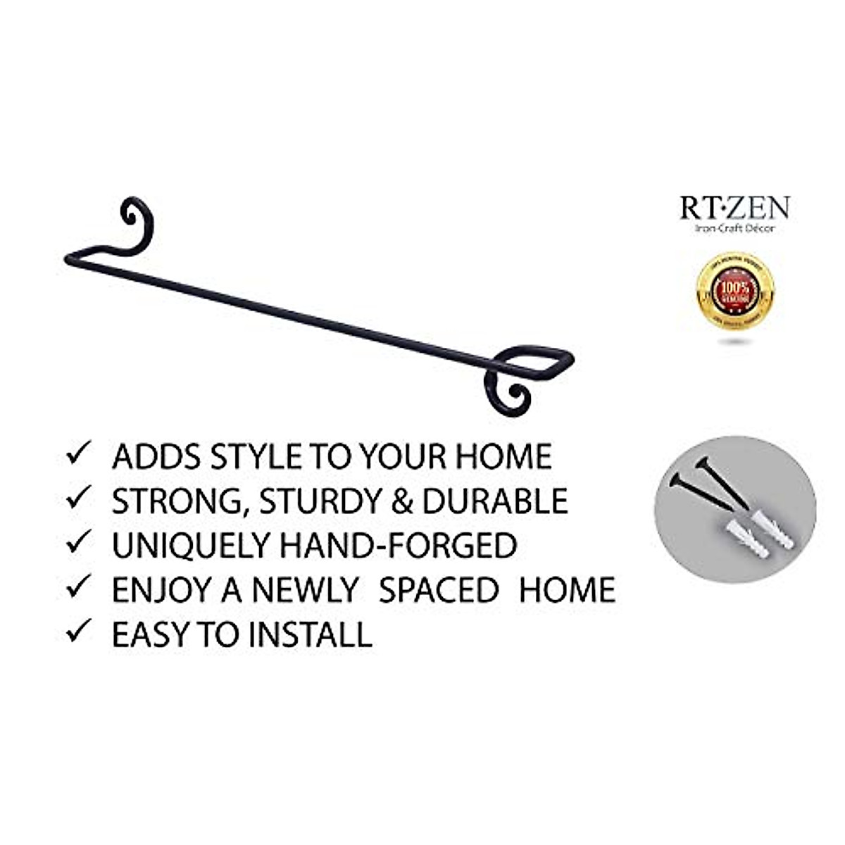 RTZEN Wrought Iron Bathroom Accessories Set, Decorative Hand Towel Bar and Body Towel Bar Hanger