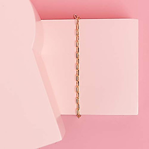 PAVOI 14K Gold Plated Paperclip/Curb/Figaro Chain Adjustable Bracelet for Women (Paperclip, Yellow Gold Plated)