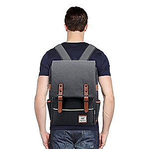 Furivy Unisex Oxford Retro Style Laptop Backpack College School Bag Student Daypack Rucksack Black