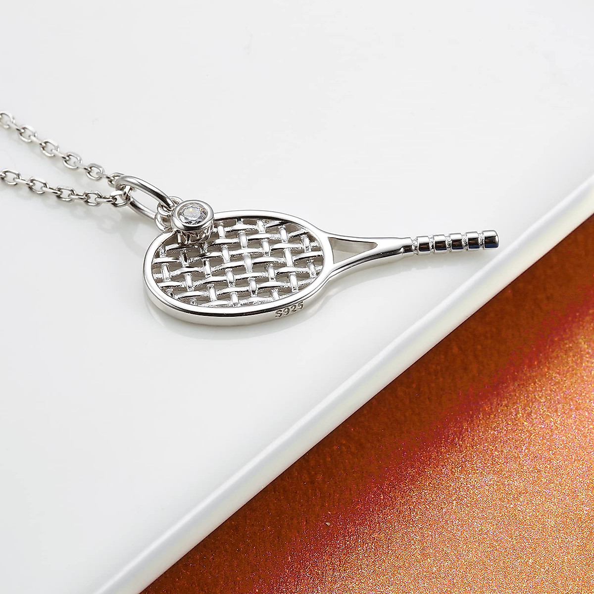 Saida Tennis Racket Necklace for Women - 925 Sterling Silver Tennis Ball Racquet Sport Themed Pendant Jewelry Gift for Tennis Players Lovers Coach, grey