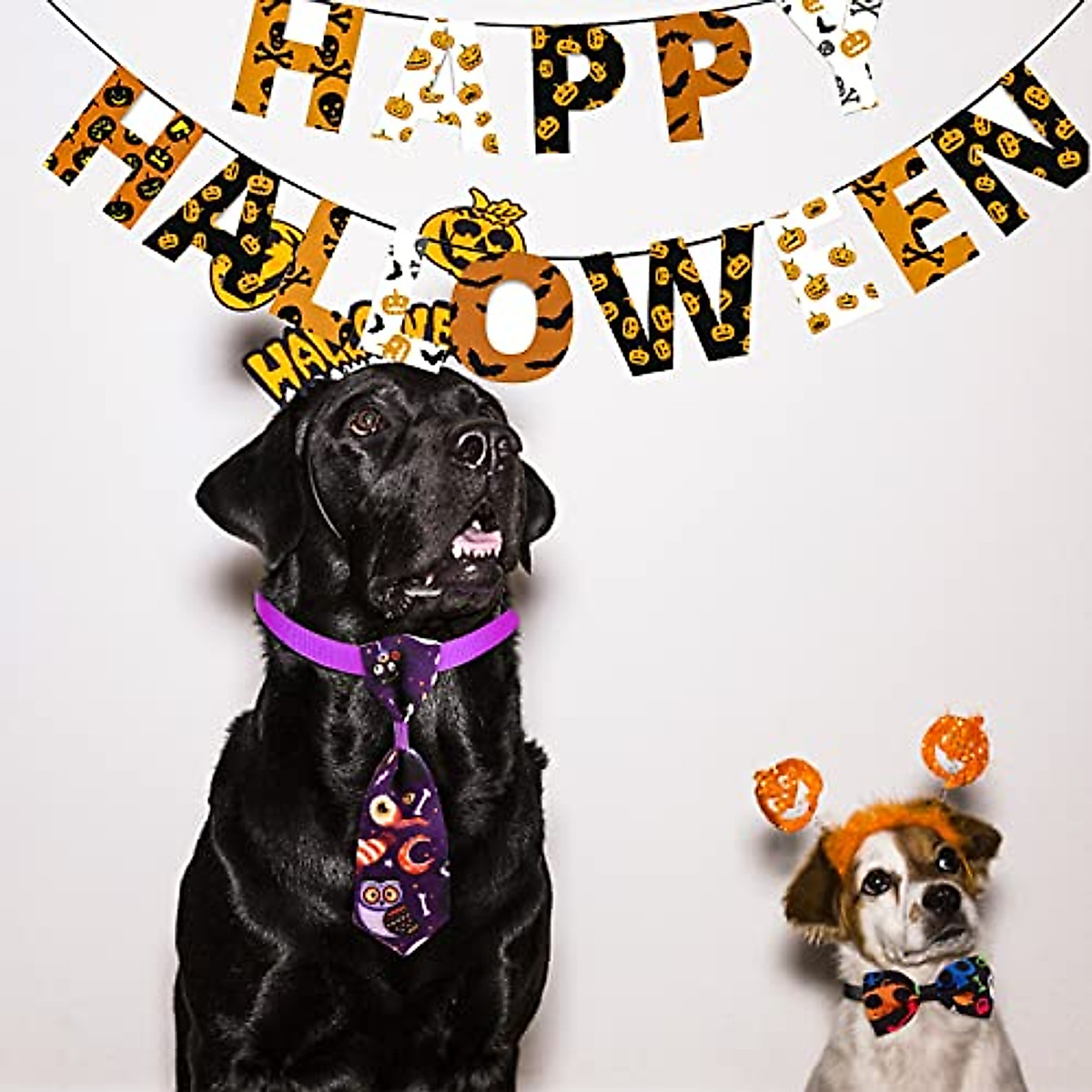 32 Pieces Halloween Dog Tie and Bowtie Collars Set Includes 16 Dog Neckties and 16 Dog Bow Tie Adjustable Dog Costume Neckties and Bow Tiespet Collars Dog Bow Tie for Small Medium Large Dog Cat Pet