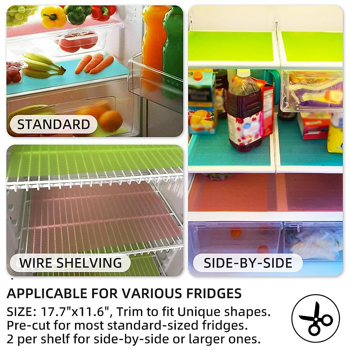 16 Pcs Refrigerator Liners, CR Washable Mats Covers Pads Home Kitchen Gadgets Accessories Organization Top Freezer Glass Shelf Wire Shelving Cupboard Cabinet Drawer (4 Blue 4 Green 4 Red 4 White)