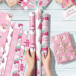 Pink Christmas Wrapping Paper Pink Santa Wrapping Paper 12 Sheets Pink Gift Wrapping Paper Christmas 20 x 26.8 Inch Pink Wrapping Paper Christmas Gift Wrap for Christmas DIY Gift Wrapping Paper