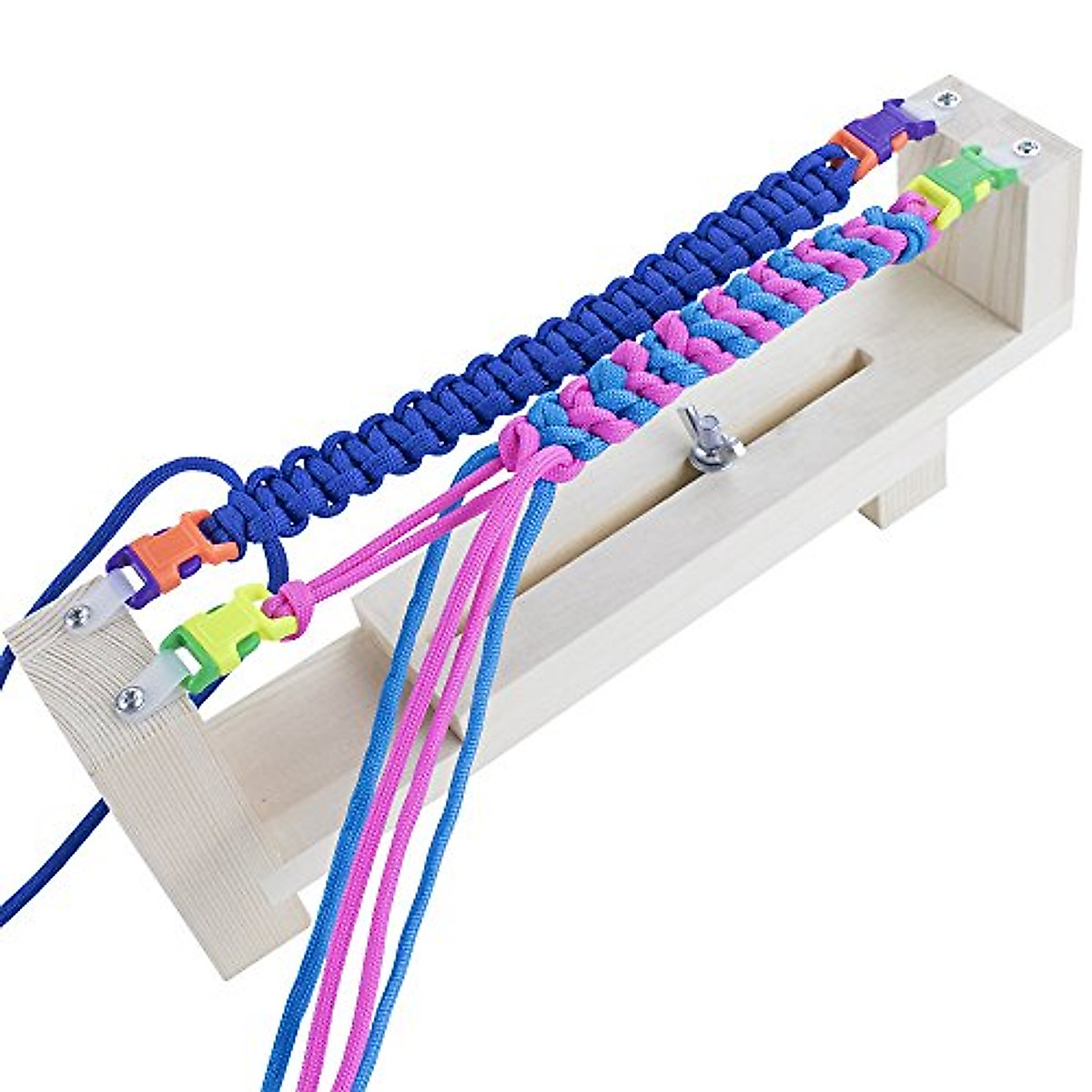 Adjustable Length Paracord Jig Bracelet Maker - Wooden Frame Jig - Paracord Braiding and Weaving DIY Craft Tool Kit - 550 Paracord and Buckles Included