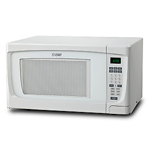 COMMERCIAL CHEF 1.6 Cubic Foot Microwave with 10 Power Levels, Small Microwave with Push Button, 1000 Watt Microwave with Digital Control Panels, Countertop Microwave with Timer, White