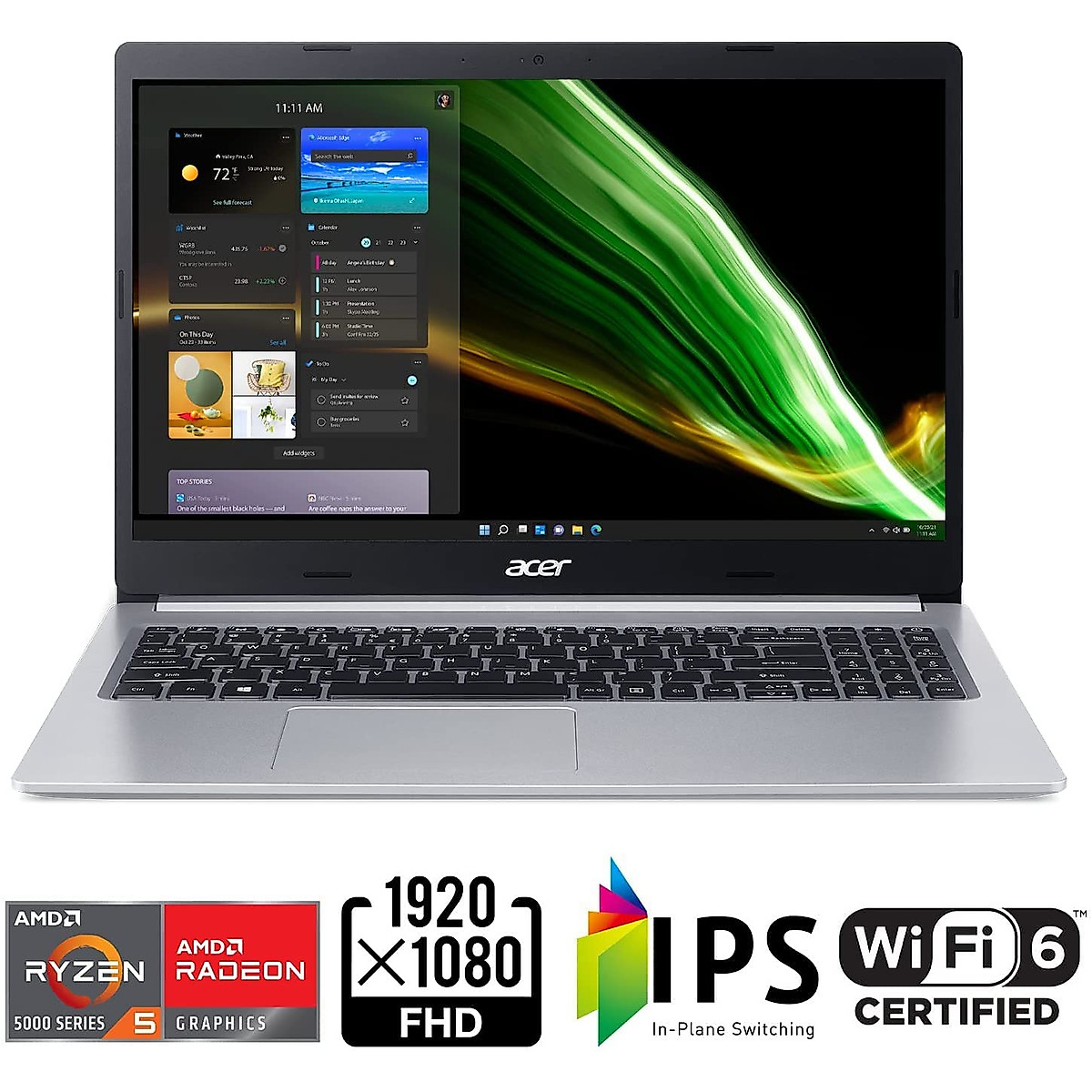 acer Aspire 5 A515 Laptop 2022-15.6" 1920x1800 AMD Radeon Graphics - AMD Ryzen 5 5500U 6 Cores - 16GB DDR4 512GB NVMe SSD - Backlit Keyboard Wi-Fi 6- Win11 TLG 32GB USB - Pure Silver