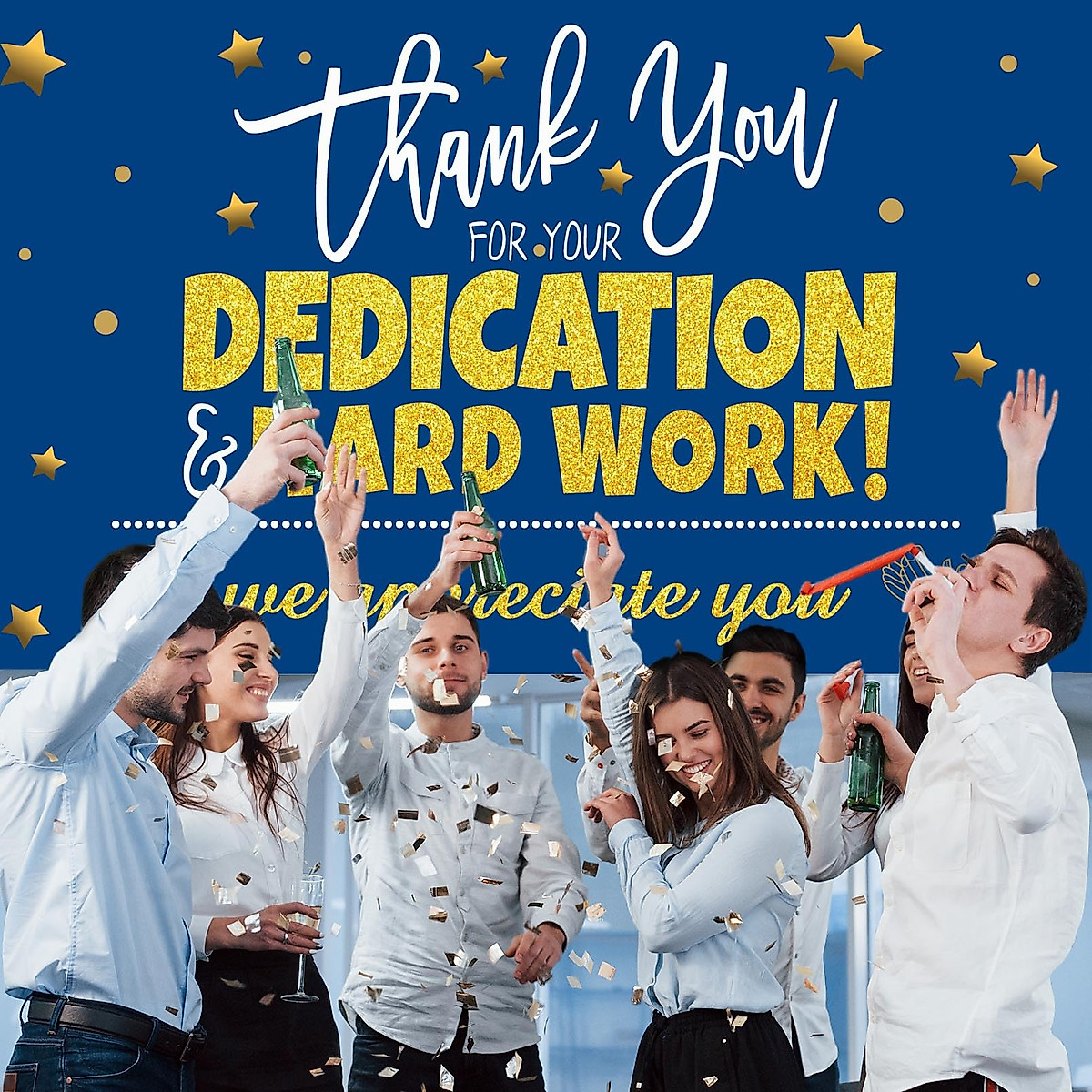 We Appreciate You Banner Decorations Thank You Banner Thank You for All You Do Backdrop for Teacher Employee Staff Doctors Nurse Poaster Boss Volunteer Appreciation Week Party Decor - Blue Gold