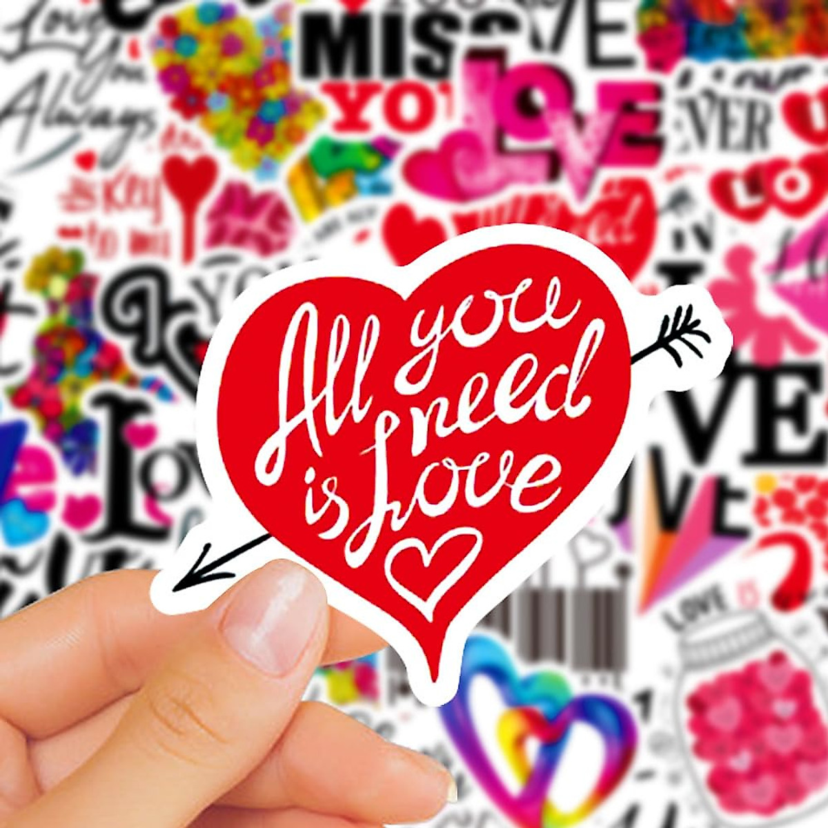 49PCS Love Language Doodle Stickers Red Heart Stickers Computer Cell Phone Greeting Card Envelope Album Diary Scrapbooking Waterproof Stickers