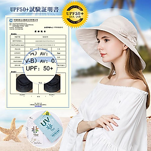 Womens Summer Bucket Boonie UPF 50+ Wide Brim Sun Hat Cord Cap Beach Accessories Beige