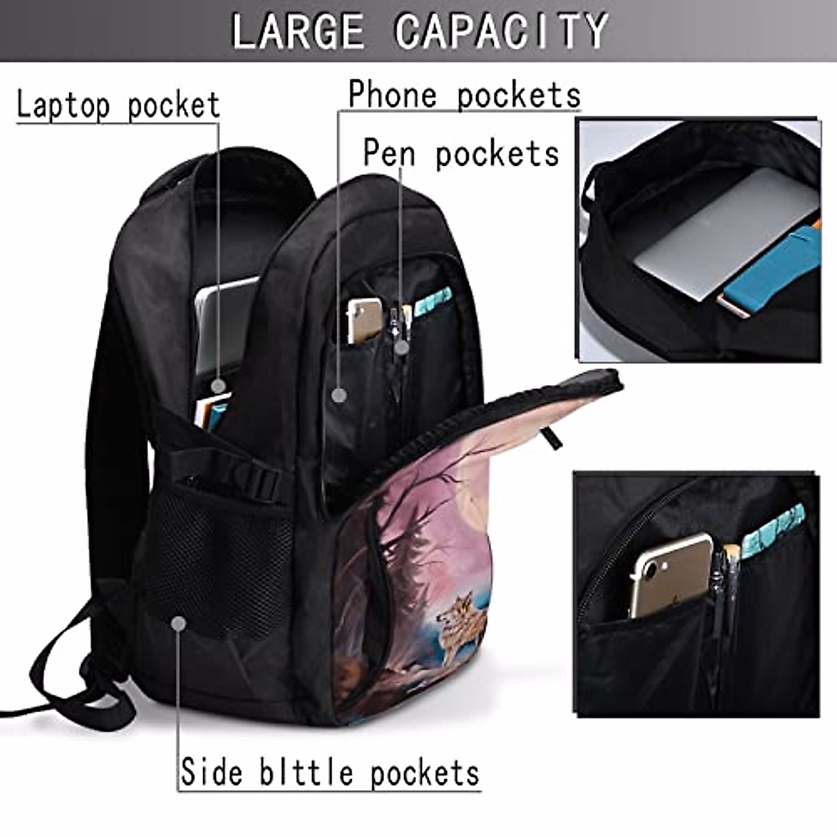 Native American Indians and Wolves Travel Laptop Backpack - Anti Theft Durable Business Laptops Backpack with USB Charging Port