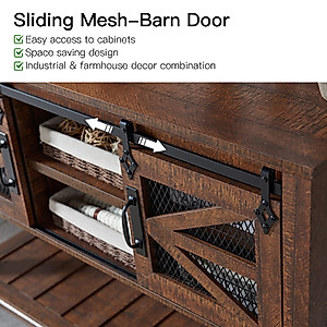 OKD Entryway Table w/Sliding Barn Doors, 46'' Farmhouse & Industrial Console Table with Storage, Rustic Sofa Table w/Adjustable Shelf & Open Shelf for Entryway, Hallway, Livingroom, Reclaimed Barnwood