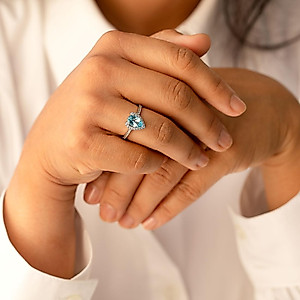 PEORA Aquamarine Teardrop Halo Ring for Women 14K White Gold with White Topaz, Natural Gemstone Birthstone, 1 Carat Pear Shape 9x6mm, Size 7