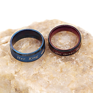 His Queen Ring Black Purple Tone, Matching Wedding Band Promise Ring, Couples Valentines Jewelry for Women Girlfriend Y1314 (size 7)