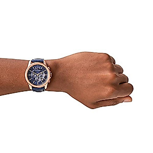 Armani Exchange Men's Stainless Steel Quartz Watch with Leather Strap, Blue, 22 (Model: AX1723)