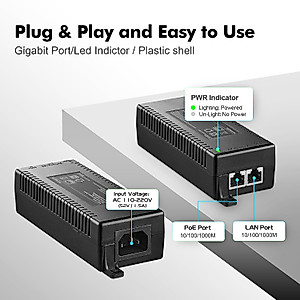 YuLinca Gigabit PoE+ Injector 60W, 802.3af/at/bt Power Over Ethernet PoE Adapter, 10/100/1000Mbps, Non-PoE to PoE Adapter, Plug & Play, Distance Up to 100 Meters (328 ft.)