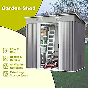 DHHU Outdoor Storage Shed, 6' x 4' Metal Garden Sheds, Metal Tool Sheds, Heavy Duty Storage House with Lockable Doors & Air Vent for Backyard Patio Lawn to Store Bikes, Lawnmowers