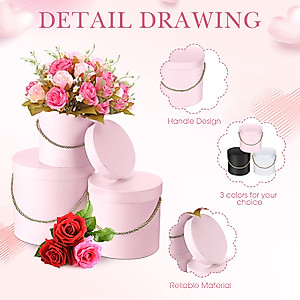 Skylety 6 Pcs Round Flower Boxes with Lids Valentine‘s Day Gift Boxes with Handle for Flowers Arrangement Assorted Sizes Nesting Gift Box for Bridesmaid, Wedding, Birthday, Baby Showers(Pink)