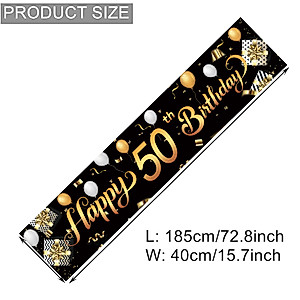 Mocossmy Happy 50th Birthday Banner,6x1.3 Ft Large Black Gold Glitter Happy Birthday Sign Photography Background Backdrop for Women Men Gifts Indoor Outdoor Birthday Anniversary Party Supplies Decoration