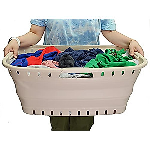 SAMMART 44L Collapsible Plastic Laundry Basket - Foldable Pop Up Storage Container / Organizer - Portable Washing Tub - Space Saving Hamper / Basket (1, Apricot), Size : 25.4 x 17.3 x 10.2 inches