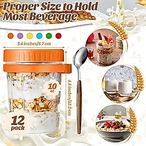 Sumind 6 Pack Overnight Oats Containers with Lids and Spoons 10 oz Large Capacity Airtight Oatmeal Container Glass Mason Overnight Oats Jars Reusable Container for Cereal Yogurt and Parfait