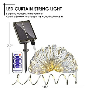 Grand patio Solar String Lights Outdoor 115FT 350 LED , Waterproof 8 Modes with Dimmer and Timer Solar Patio Lights for Patio, Lawn, Garden, Gazebo, Yard, Umbrella, Outdoors (Warm White)