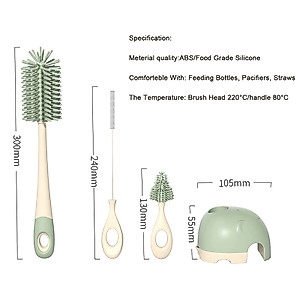 FOVNOT Baby Bottle Brush, Long Handle Silicone Bottle Brush Baby Bottle Brush Set for Baby Breast Pumps, Nipples, Breastmilk Storage Bag, Reusable Straws, Sippy Cups Bottle Brush with Stand