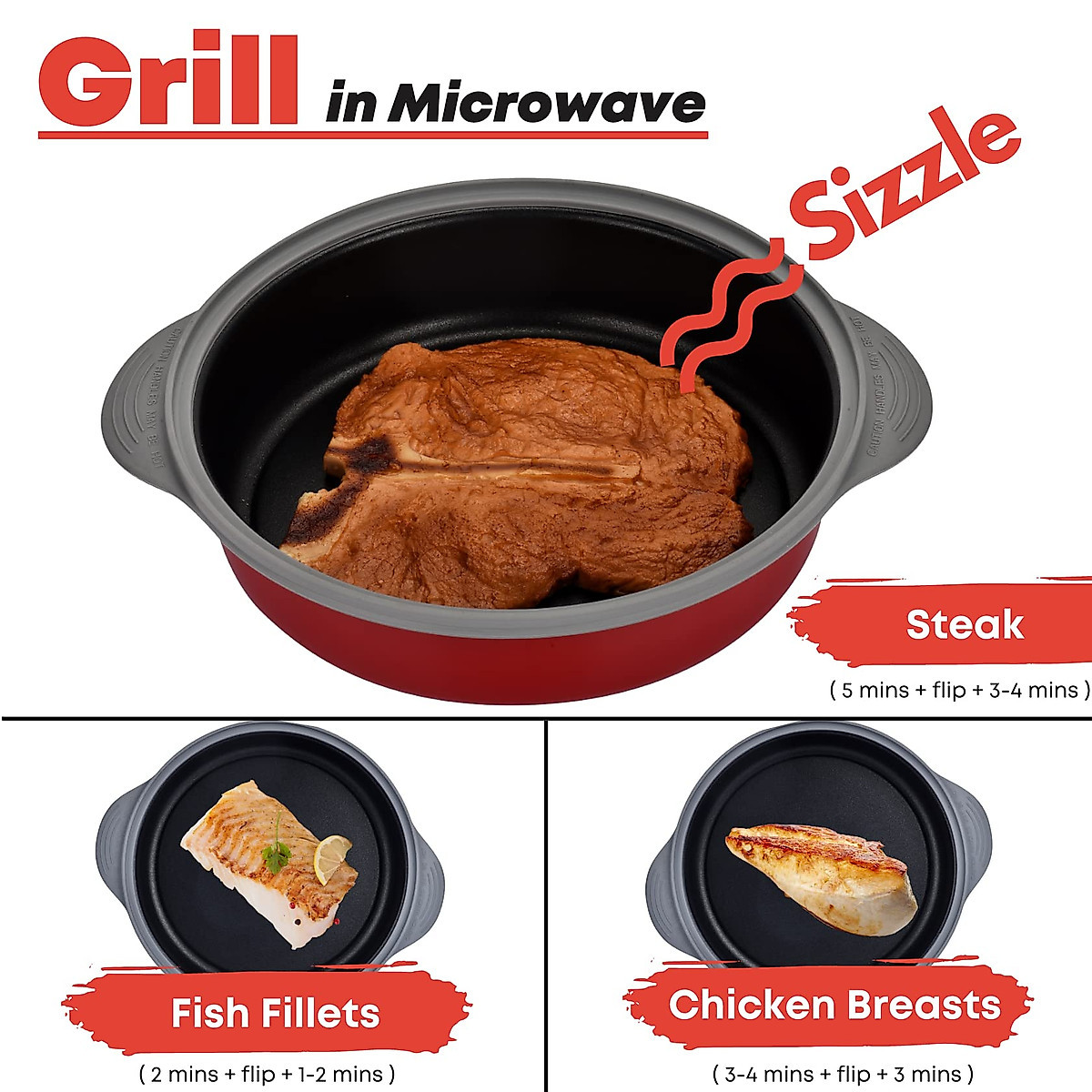MACONEE Microwave Frying Pan Skillet, Grill & Crisper Pan with Lid Allows You to Fry, Sizzle, and Brown Foods in the Microwave, Micro Cookware for Grilling, Reheating, and Cooking a Variety of Dishes