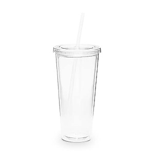 Simple Green Solutions - Acrylic Double Wall Cup for Cold Drinks, Reusable Cups with Lids and Straws, Insulated Plastic Tumblers with Lids and Straw, Acrylic Tumblers, 20 oz Capacity, Clear