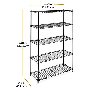 Whitmor Supreme Tier Shelving 5 Adjustable Shelving-500 Pound Weight Capacity Per Shelf-Leveling Feet, 18" x 48" x 74", Black