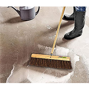 Unvert Push Broom Indoor and Outdoor Floor Sweep Use, 24 Inch, Heavy Duty Hardwood Block, Palmyra Bristles Scrub Brush, Two Threaded Handle Holes, Cleaning Broom for Patio Garage, Deck, Or Home Use