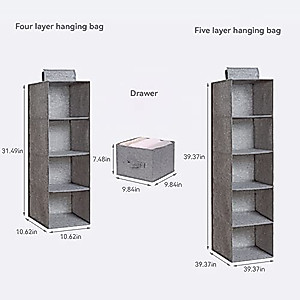 XJ-HOME Wardrobe Cotton Linen Storage Hanging Bag Clothes Organizer Multi-Layer Drawer Multifunctional Hanger Rack for Bedroom or Rack,Dark Gray